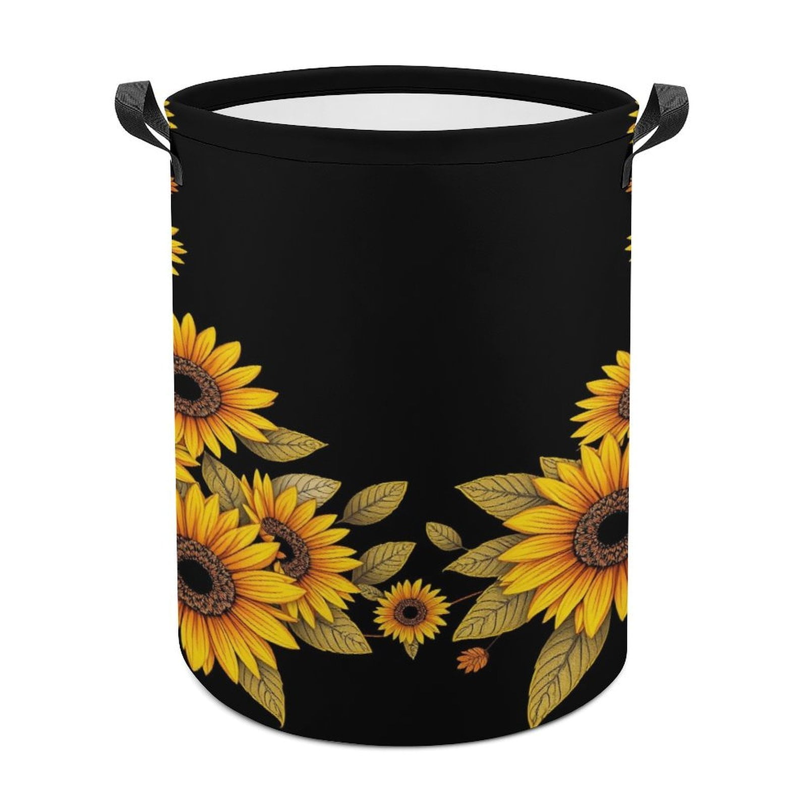Black Sunflower Border Foldable Laundry Basket for Dirty Clothes ...