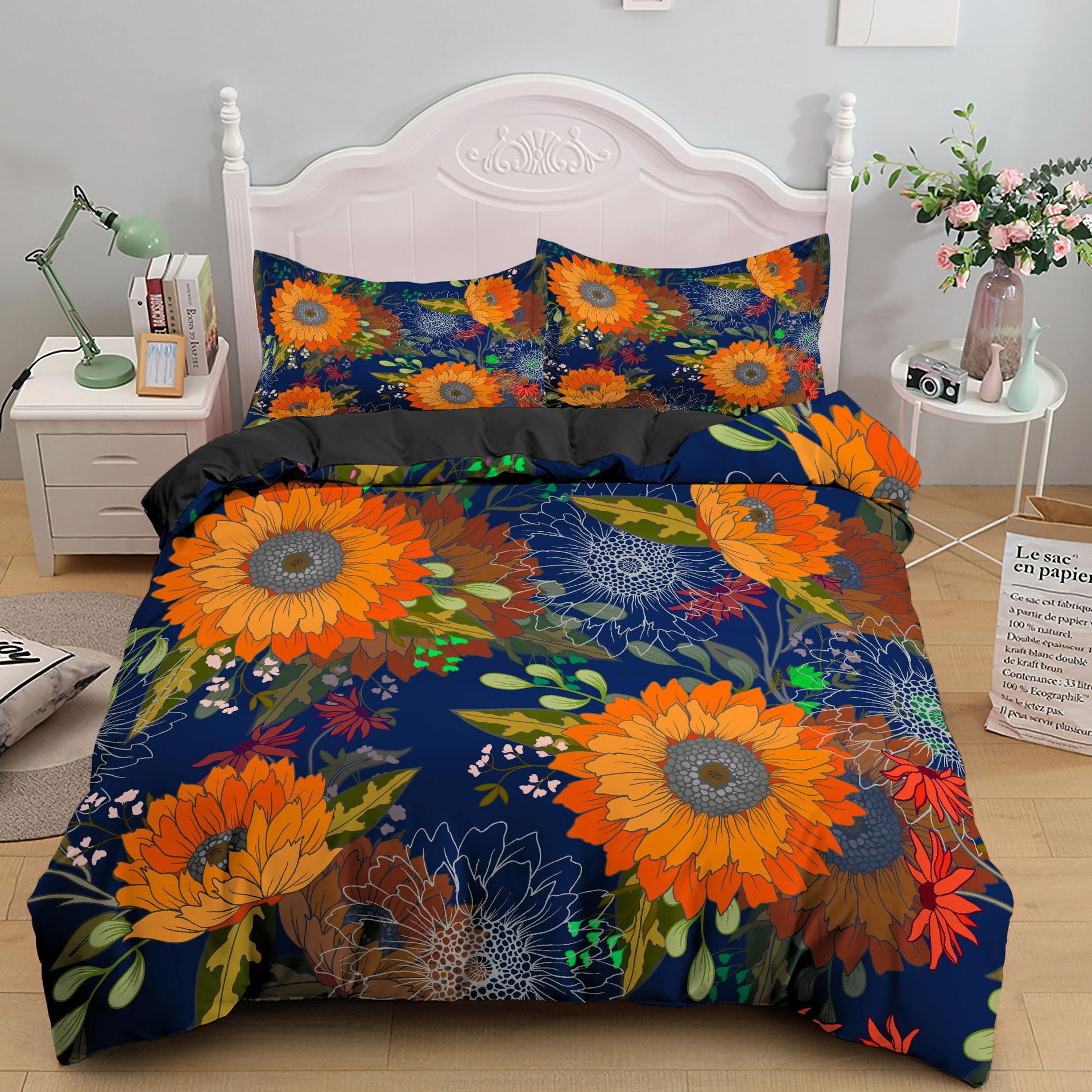 Black Sunflower Comforter Set Black Yellow Sunflowers Bedding Comforter ...