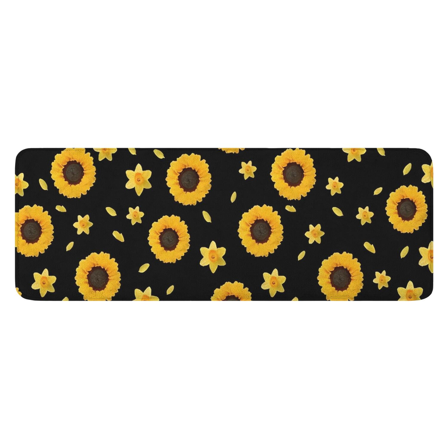 Black Sunflower Daffodil Pattern Kitchen Rug Mat,Kitchen Runner Rugs ...