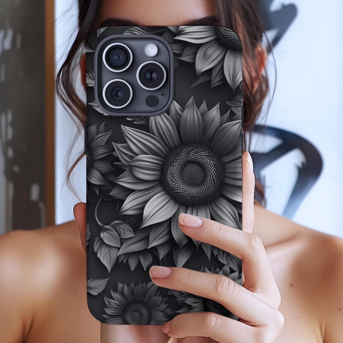 Black Sunflower Floral Wireless Charging Phone Case 17 through 11 Pro ...
