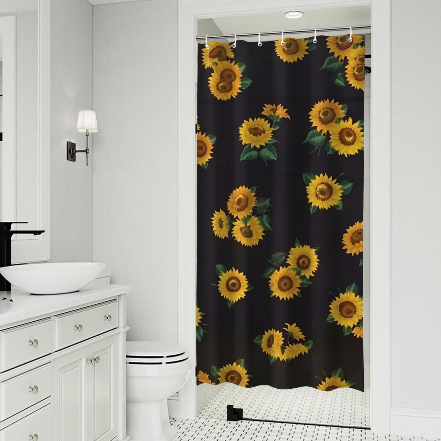 Black Sunflower Green Leaf Pattern Shower Curtain 36"x72" ,Bathroom ...