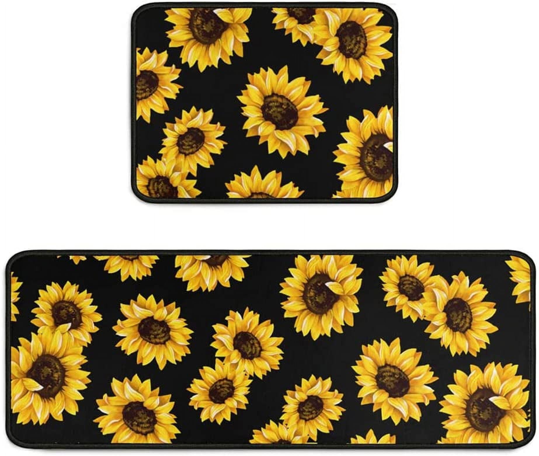 Black Sunflower Kitchen Rugs Mat Farmhouse Style Sunflower Rug Anti ...