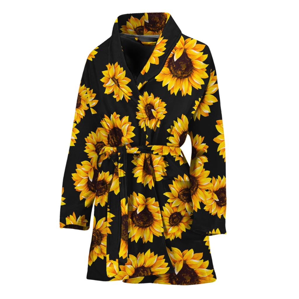 Black Sunflower Pattern Women Bathrobe One Size Univeral Fits ...