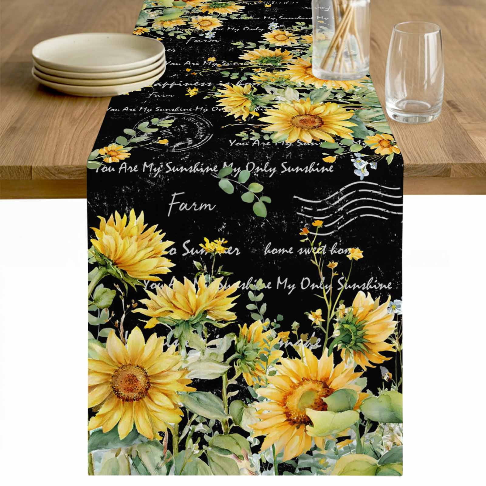 Black Sunflower Table Runner - 108 Inch Long Summer Eucalyptus ...