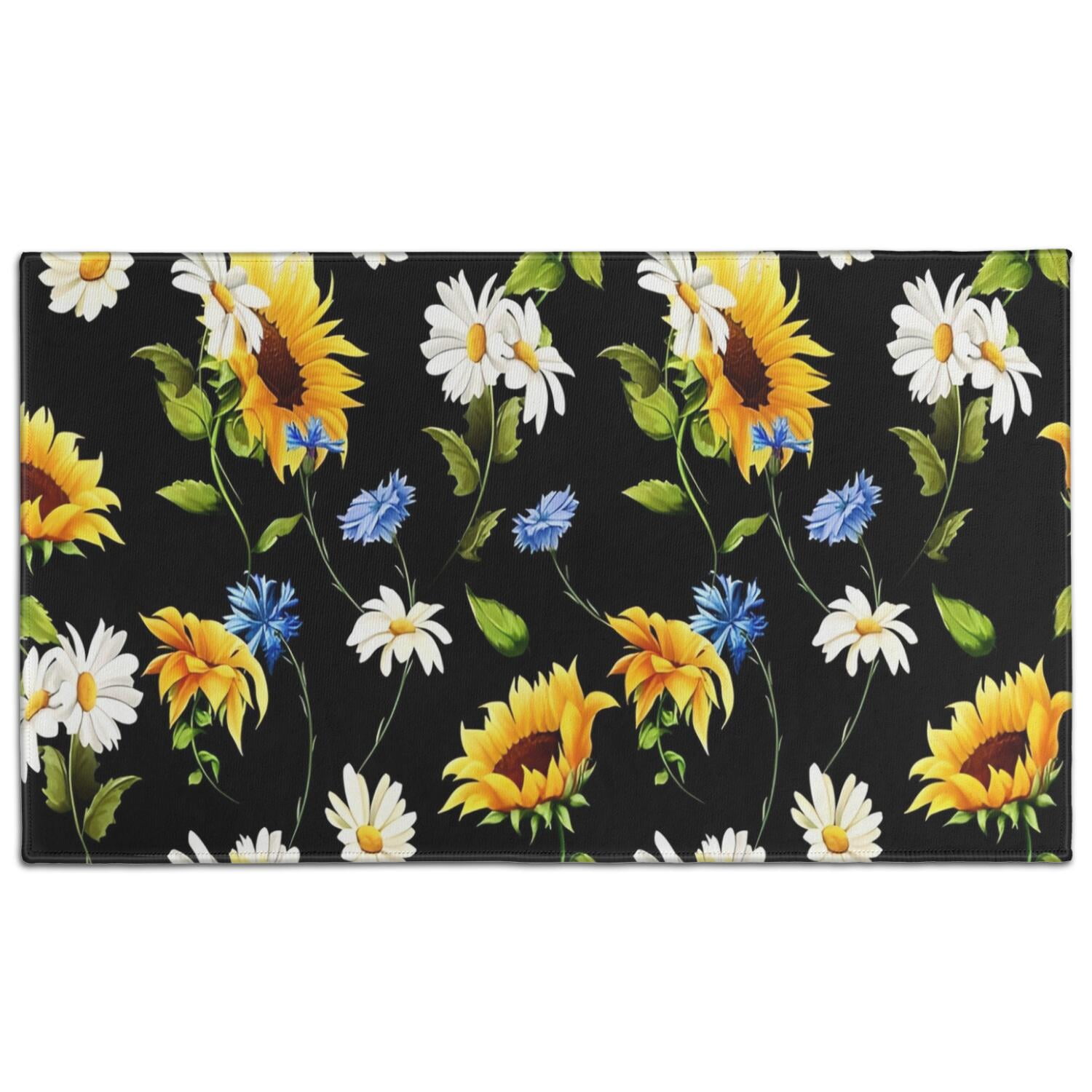 Black Sunflower White Daisy Pattern Door Rugs,Washable Non Slip Door ...