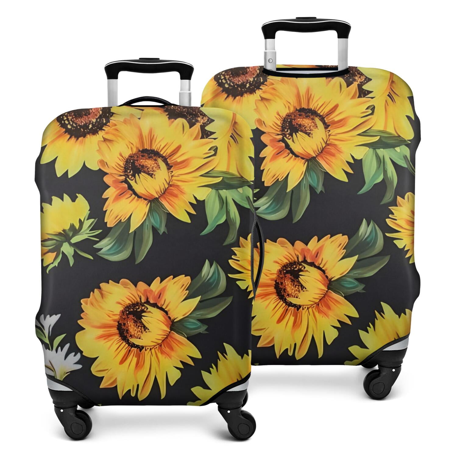 Black Sunflower White Flower Pattern Luggage Cover Fashion Suitcase ...