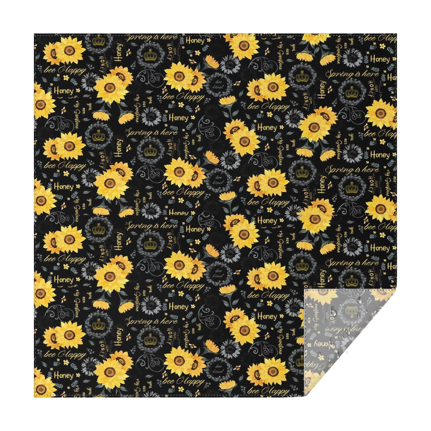 Black Sunflower Word Pattern Square Tablecloth,Waterproof Square Table ...