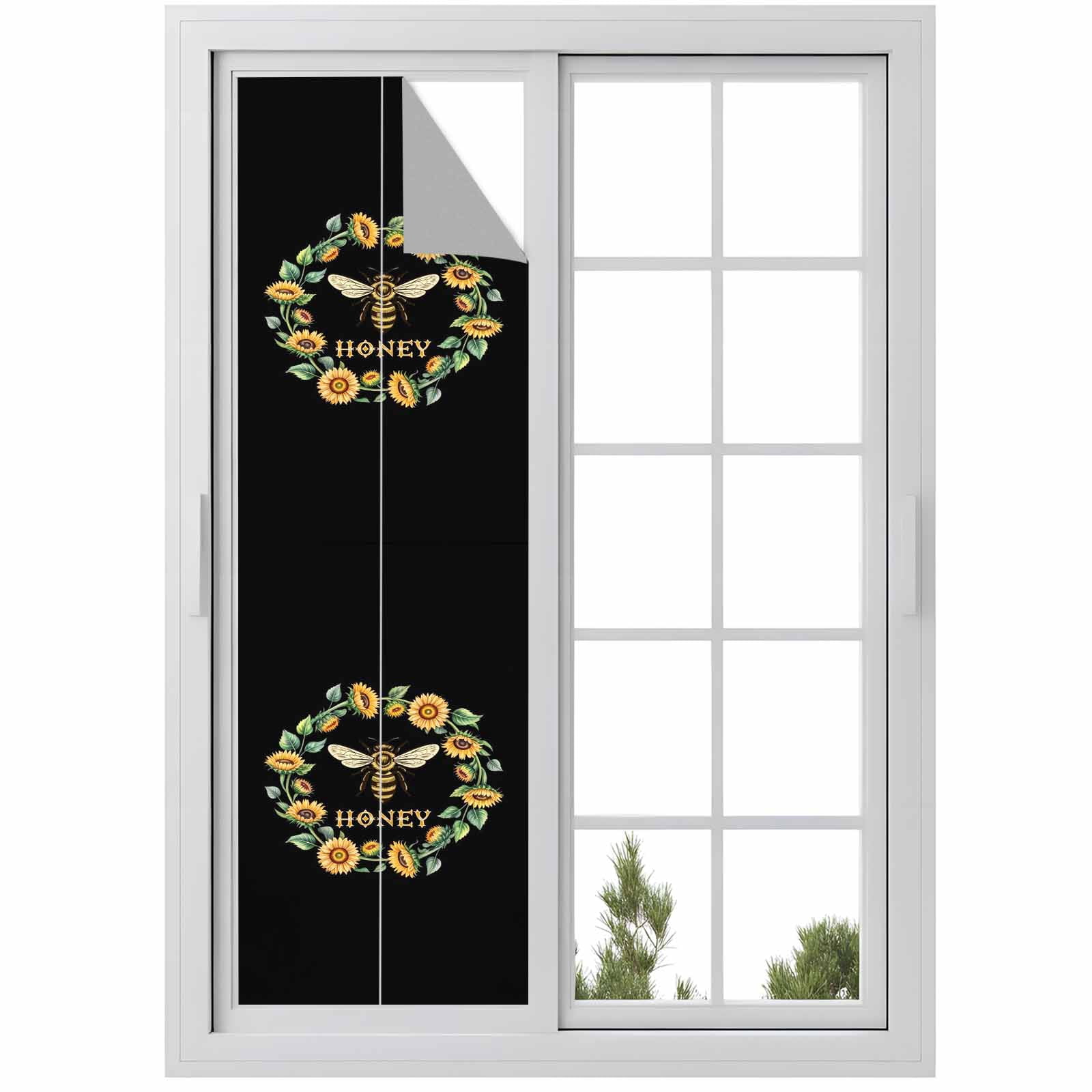 Black Sunflowers Bees Window Privacy Film, Farmhouse Honey Floral Rings ...