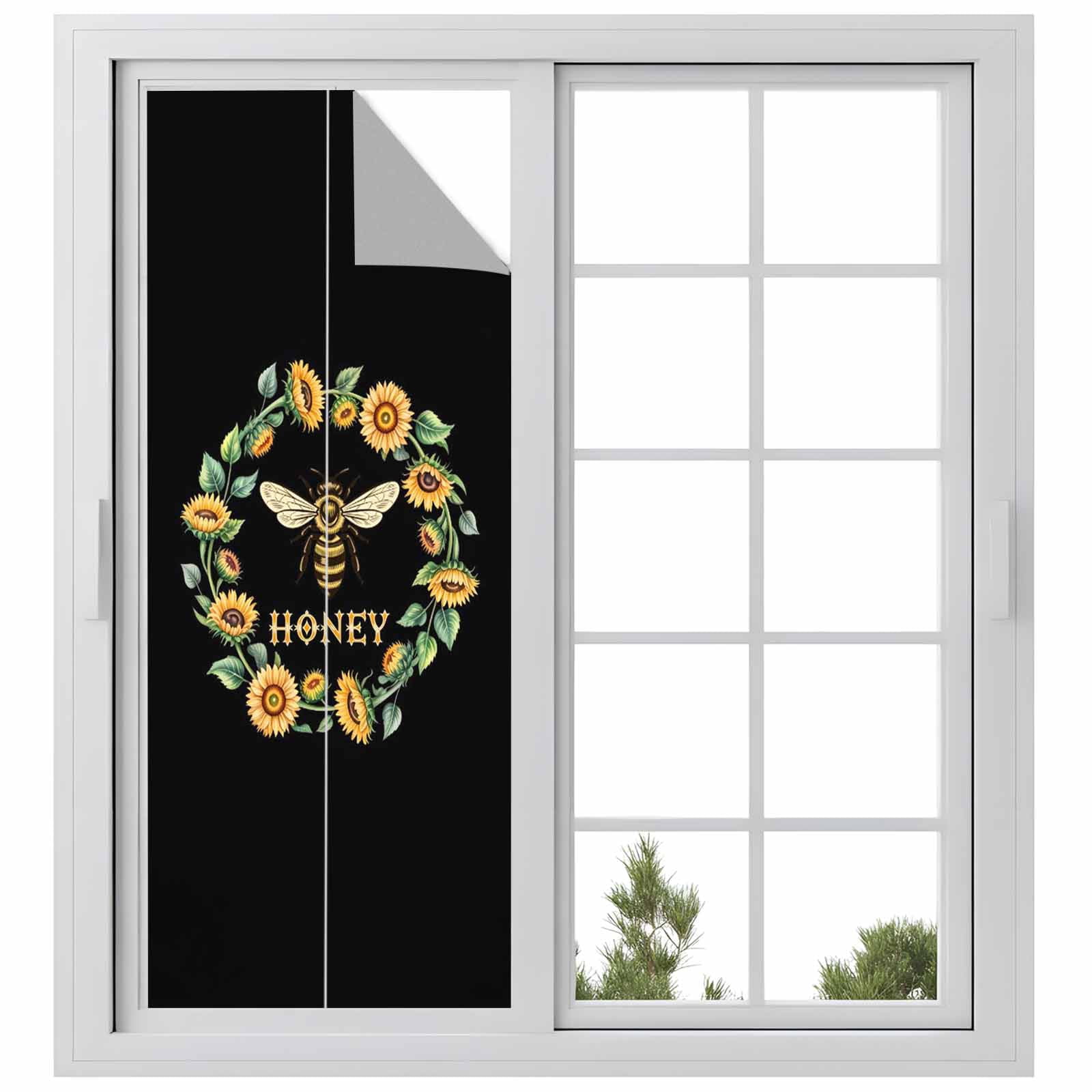 Black Sunflowers Bees Window Privacy Film, Farmhouse Honey Floral Rings ...