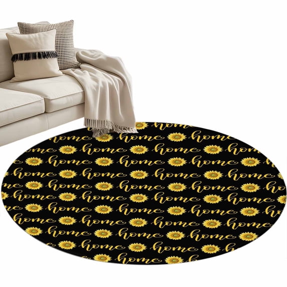 Black Sunflowers Rustic Round Rug 3.3ft Washable Circle Entryway Rugs ...