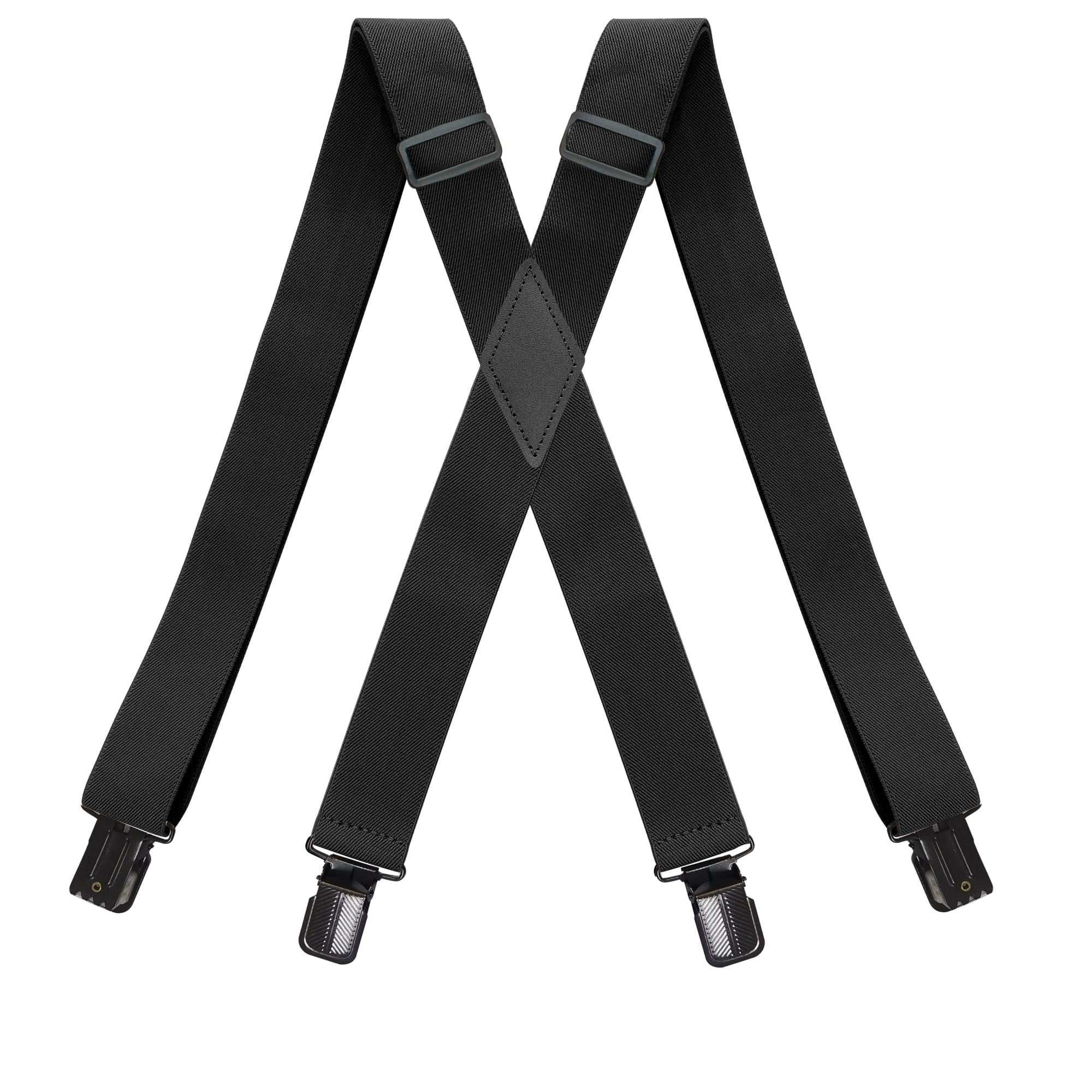 Black Elastic Suspenders for Men, X-Back 1.4" Wide Adjustable Heavy ...