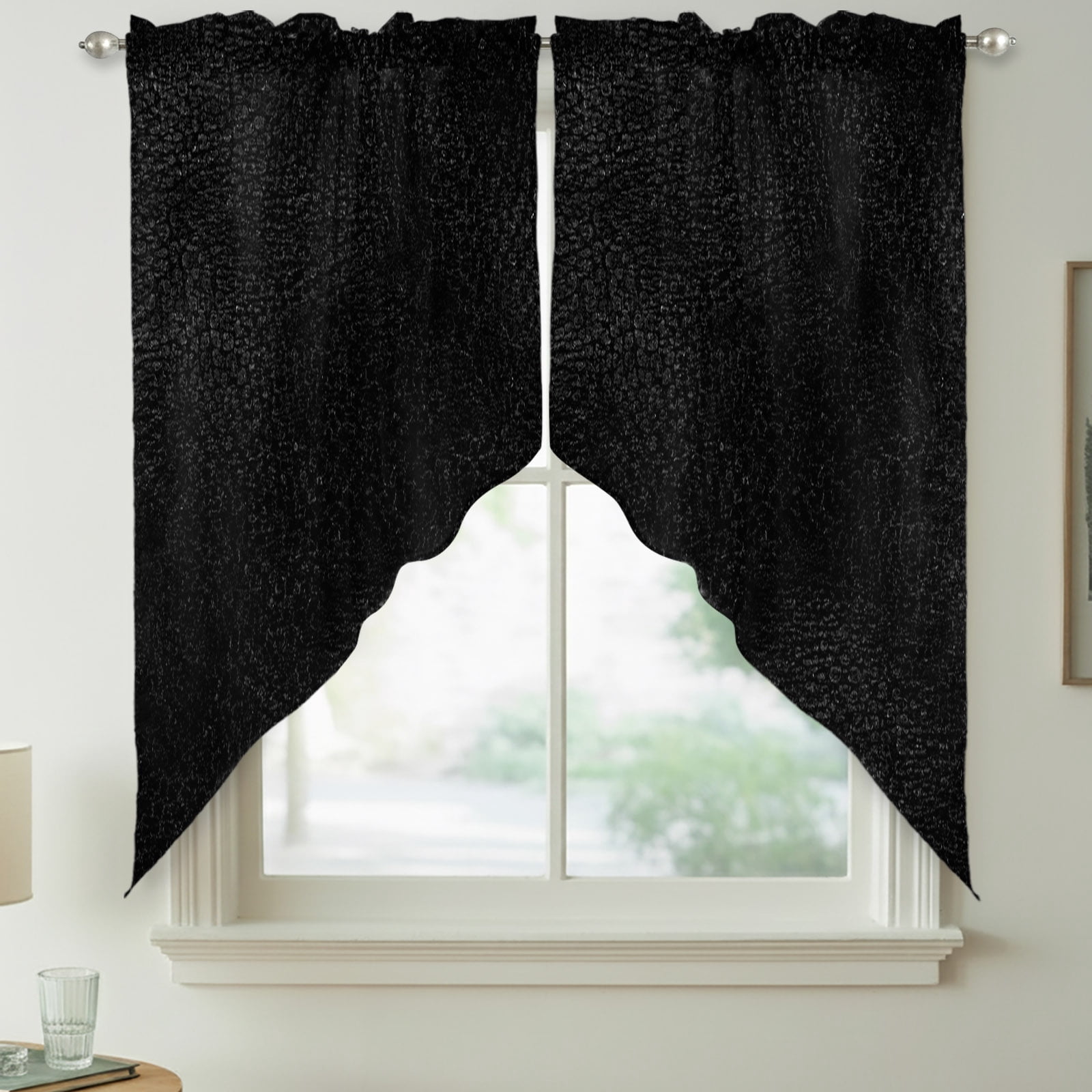 Black Swag Kitchen Curtain Valances, Modern Minimalist Classic Black ...