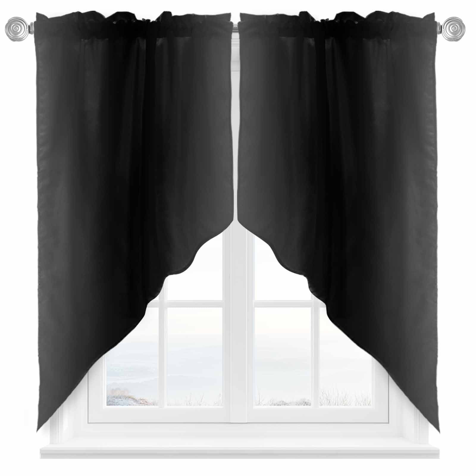 Black and Swag Valances for Windows 2 Pack Grey Gradient Swag Kitchen ...