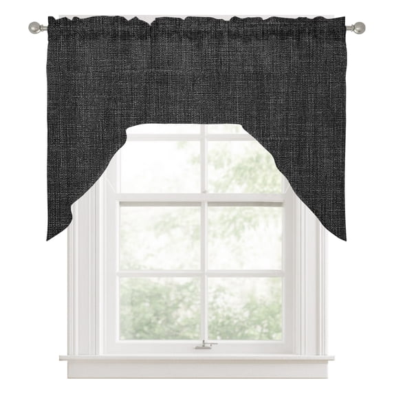 Black Swag Valances for Windows, Farmhouse Burlap Solid Black Color ...
