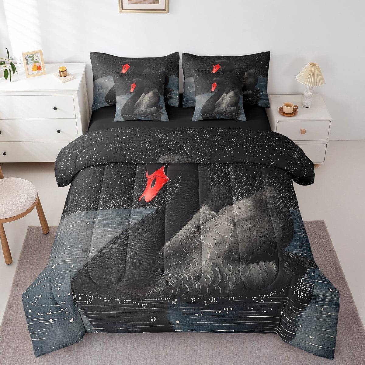 Black Swan Bed in a Bag King Size Comforter Set 7 Pieces,Wild Animals ...