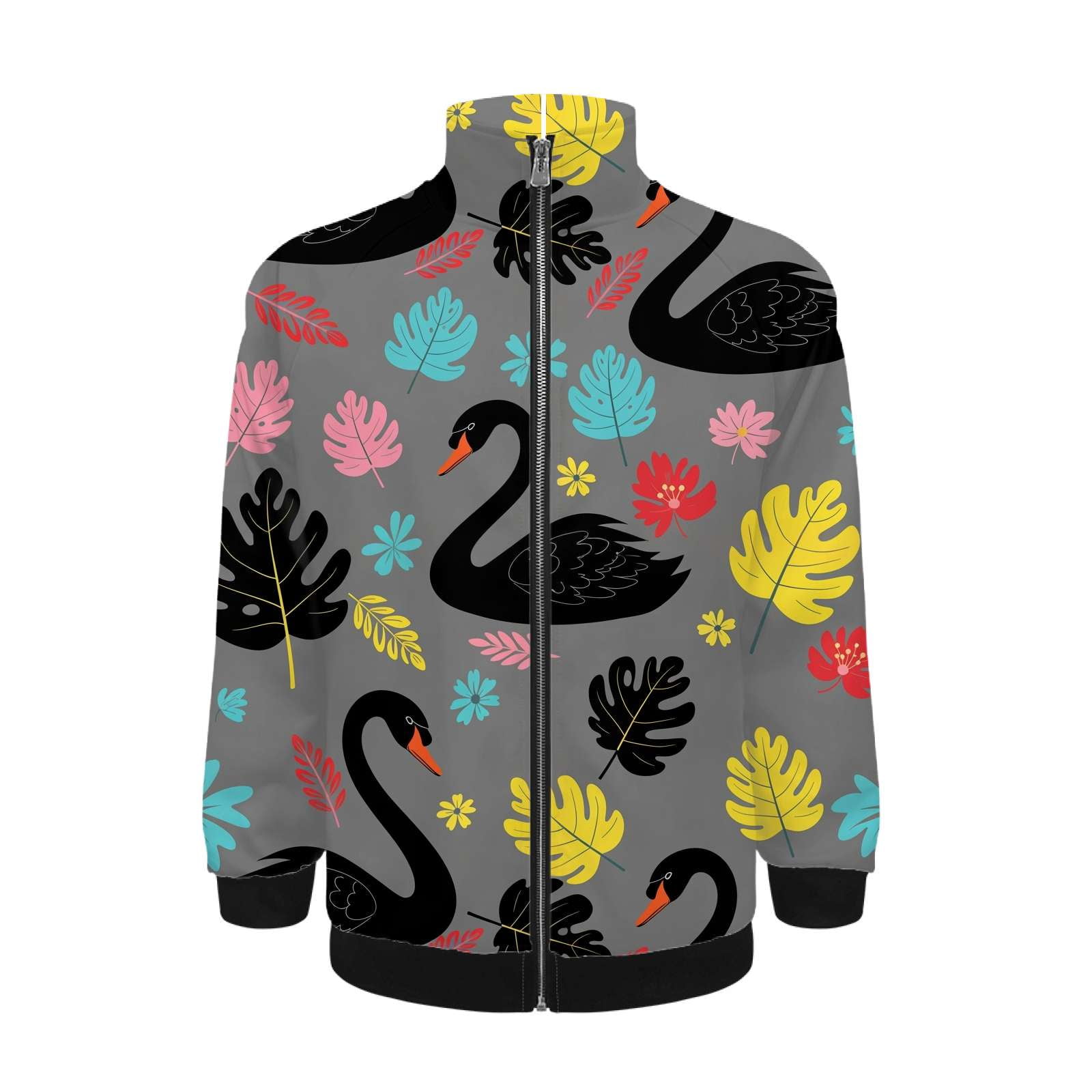 Black Swan Floral Pattern Jacket Men's Street Cool Long Sleeves Coat ...