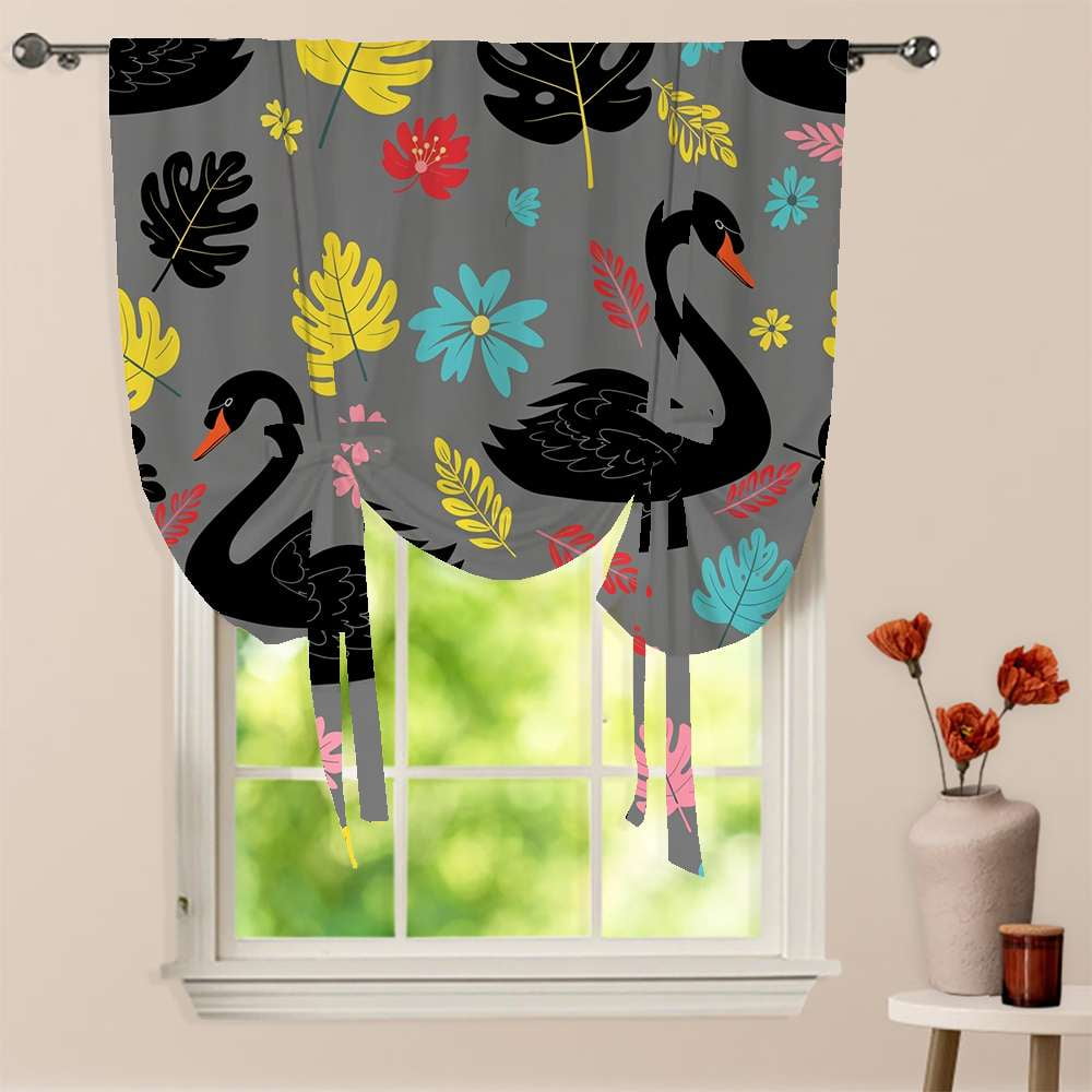 Black Swan Floral Pattern Window Curtain for Living Room Roman Curtain ...