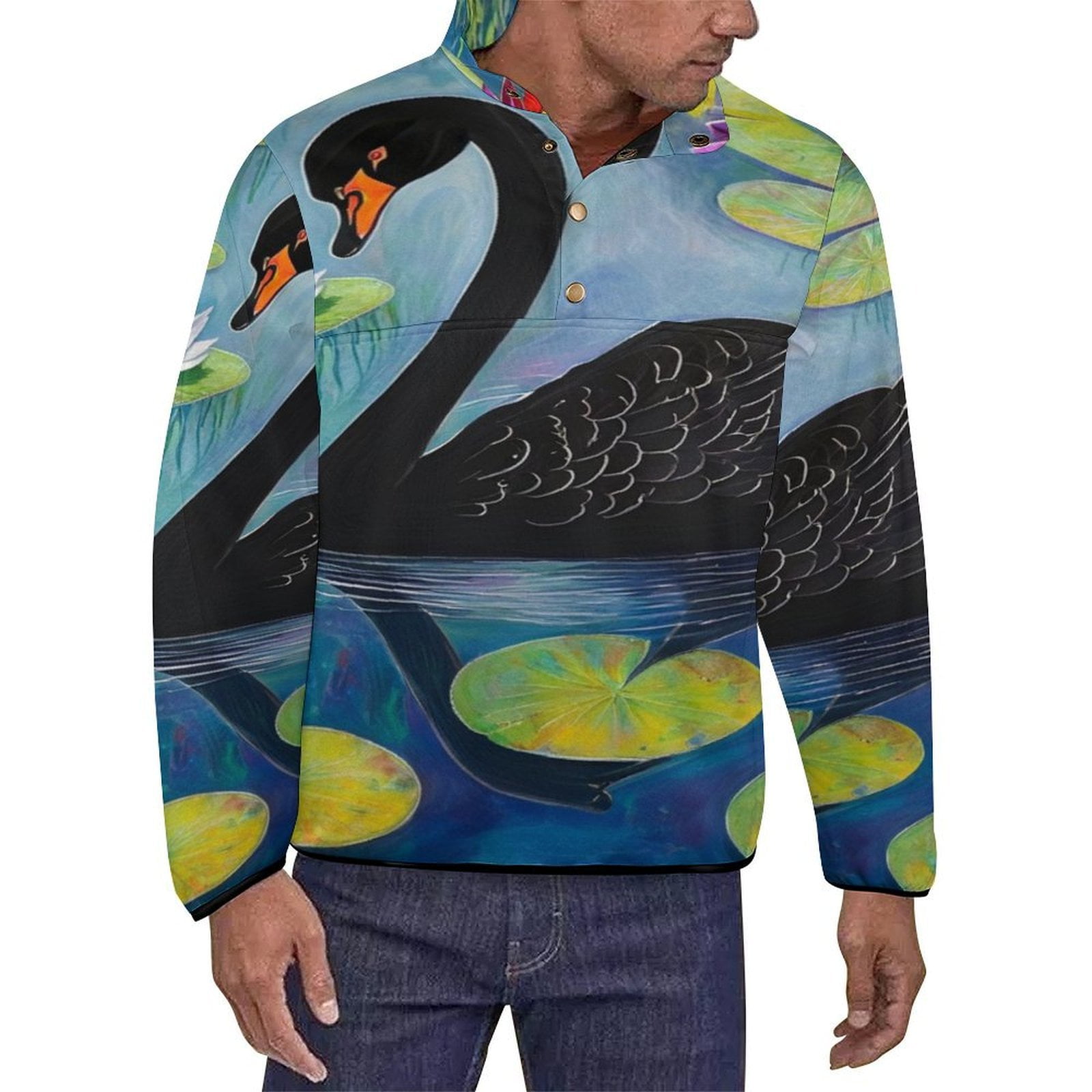 Black Swan Lotus Pond Men's Stand Collar Sweater Long Sleeve Clothing ...