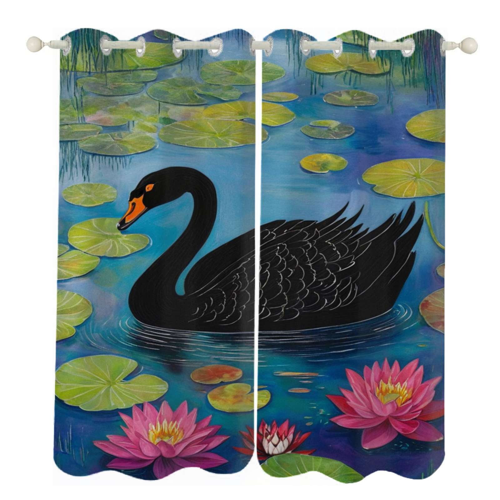 Black Swan Lotus Pond Sunshade Curtains Home Bedroom Living Room Dining ...