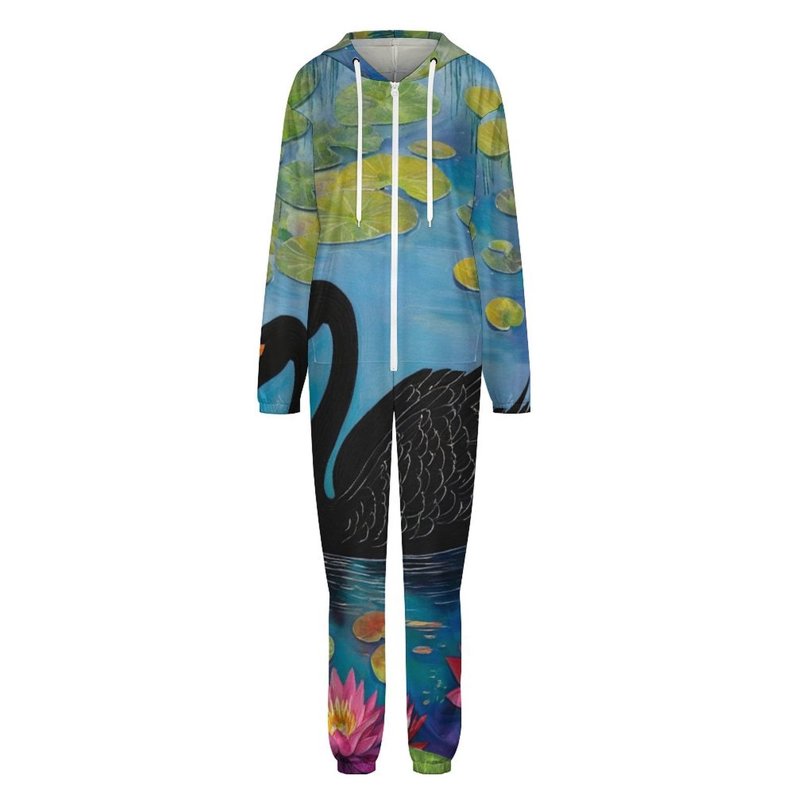 Black Swan Lotus Pond Unisex Adult Onesie Pajamas with Pockets for ...