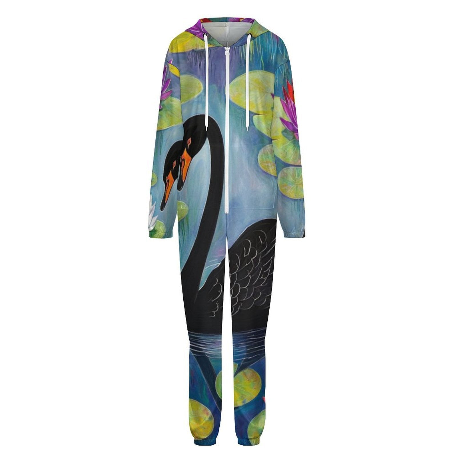 Black Swan Lotus Pond Unisex Adult Onesie Pajamas with Pockets for ...