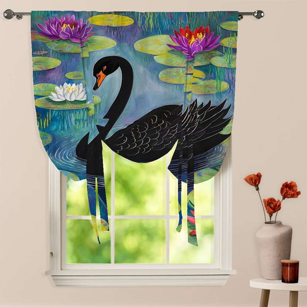 Black Swan Lotus Pond Window Curtain for Living Room Roman Curtain ...