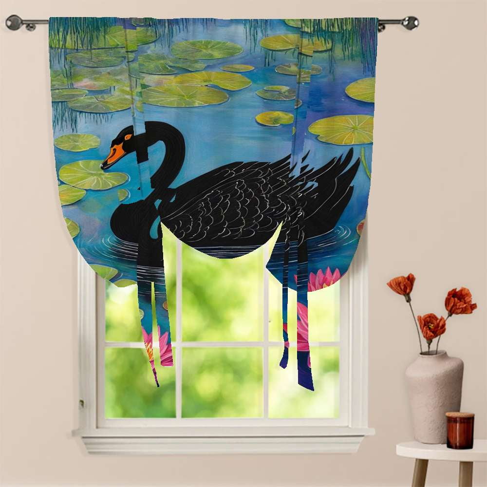 Black Swan Lotus Pond Window Curtain for Living Room Roman Curtain ...