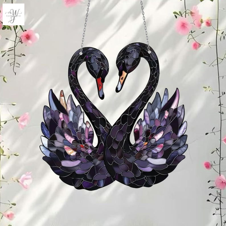 Black Swan Pair Acrylic Window Hanging, Elegant Swan Decor, Romantic ...
