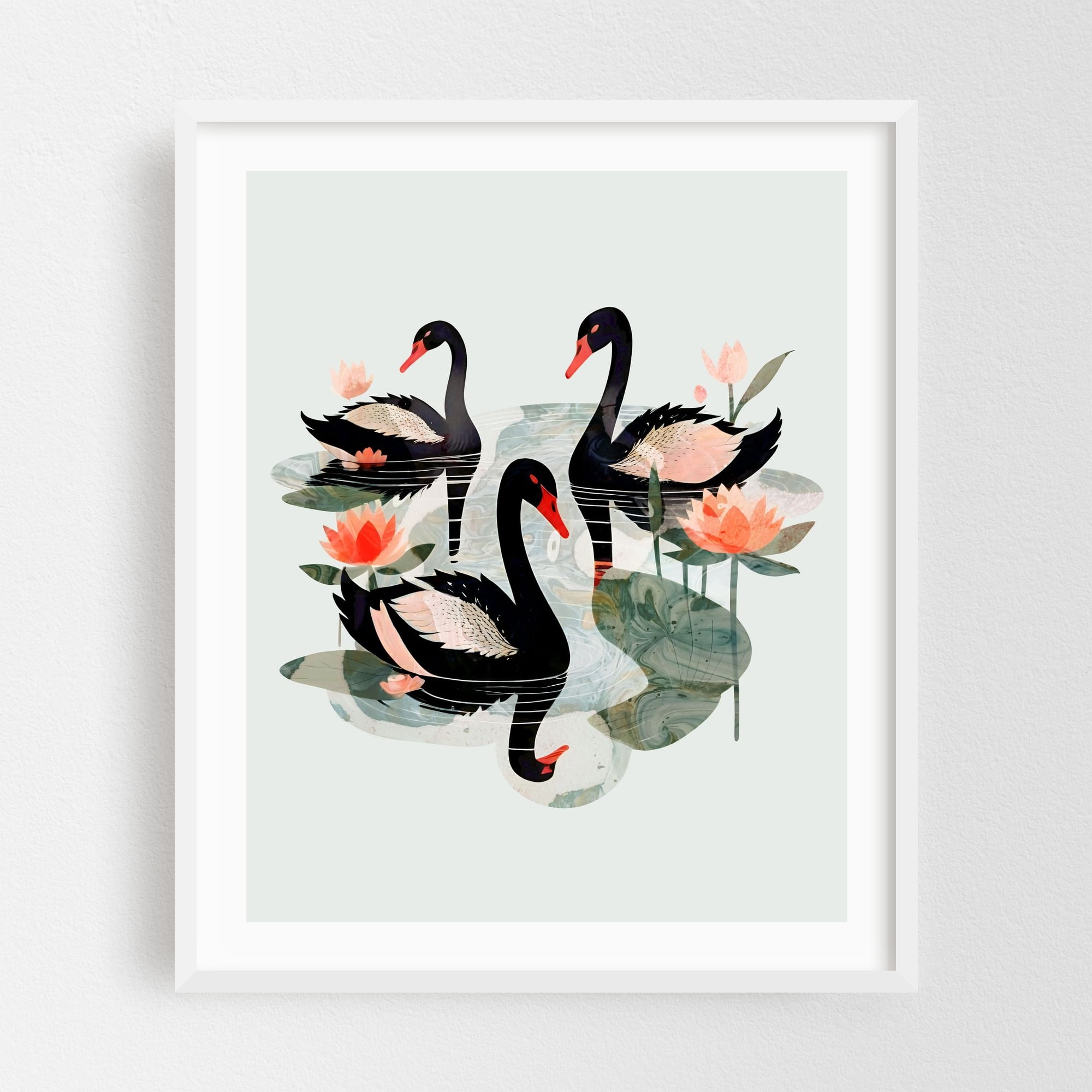 Black Swans - India Illustration Floral Watercolor Nature Wildlife ...