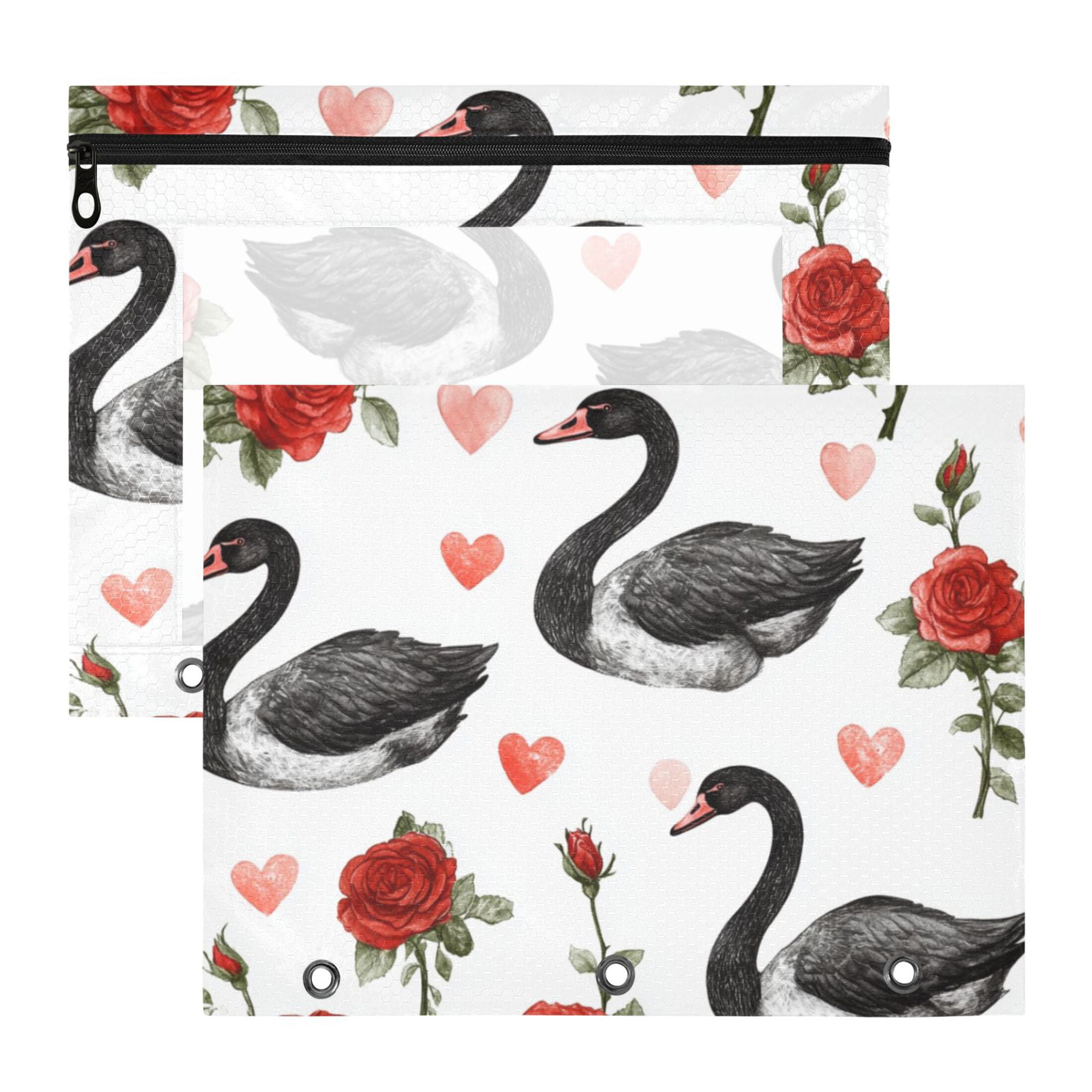 Black Swans Red Roses Hearts Valentine 3-Ring Binder Pouches A4 Size ...