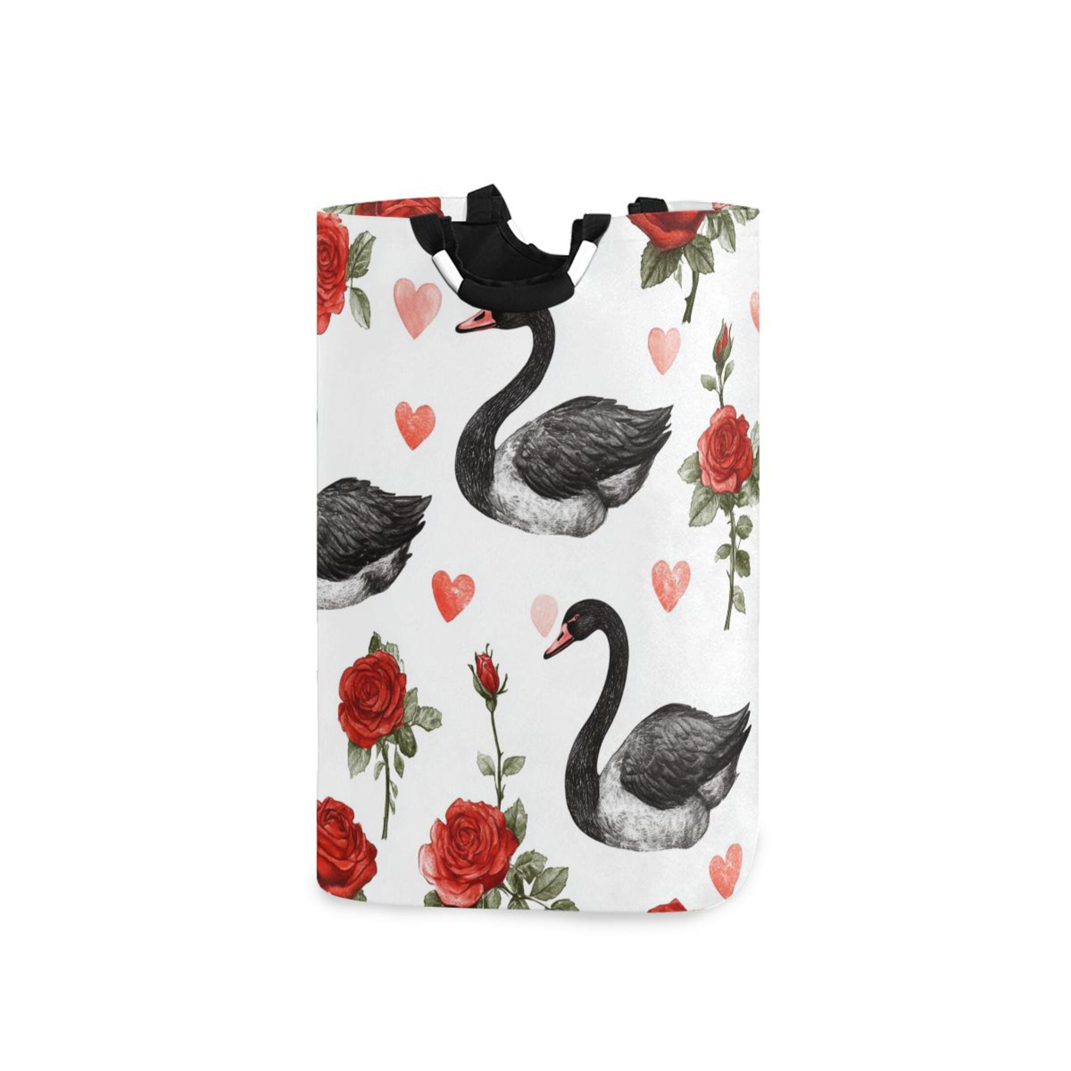 Black Swans Red Roses Hearts Valentine Laundry Basket with Handles ...