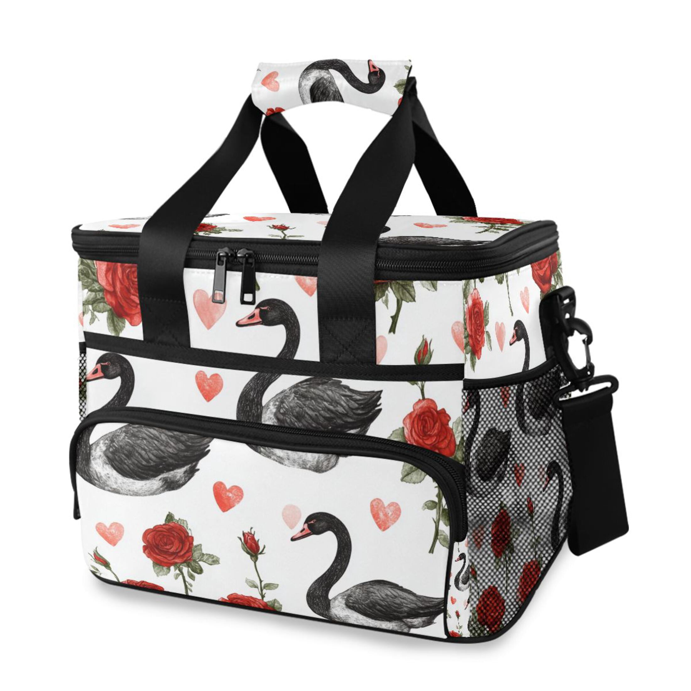 Black Swans Red Roses Hearts Valentine Portable Cooler Lunch Box ...