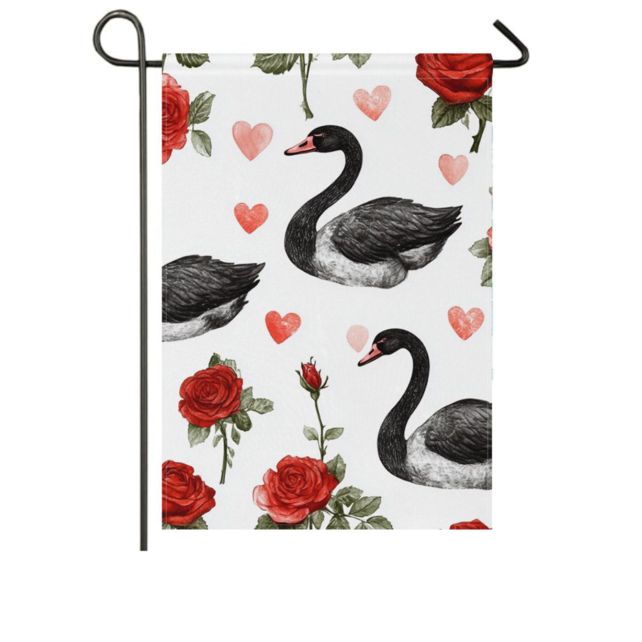 Black Swans Red Roses Leaves Hearts Garden Flags Double Sided Banners ...