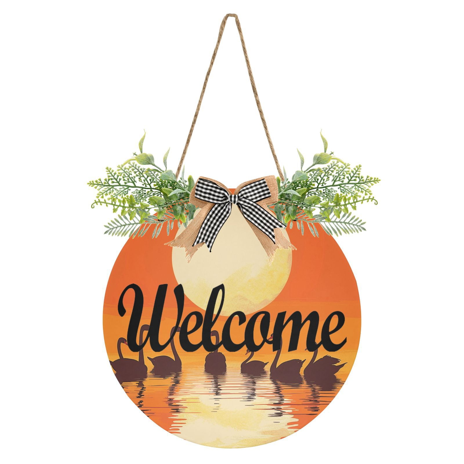 Black Swans Welcome Sign for Front Door Wreath Door Sign for Farmhouse ...