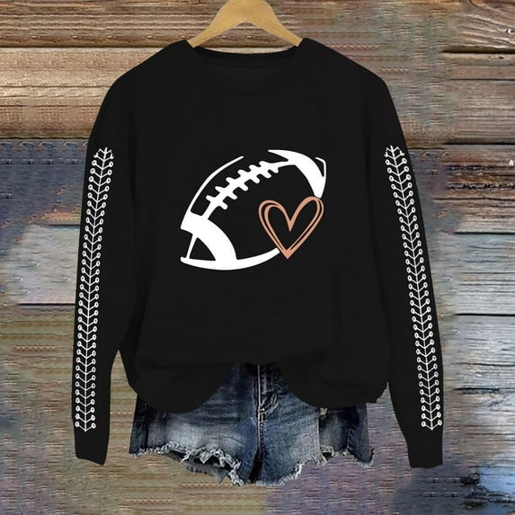 Black Sweaters for Women Football Funny Sweatshirt for Women Graphic ...