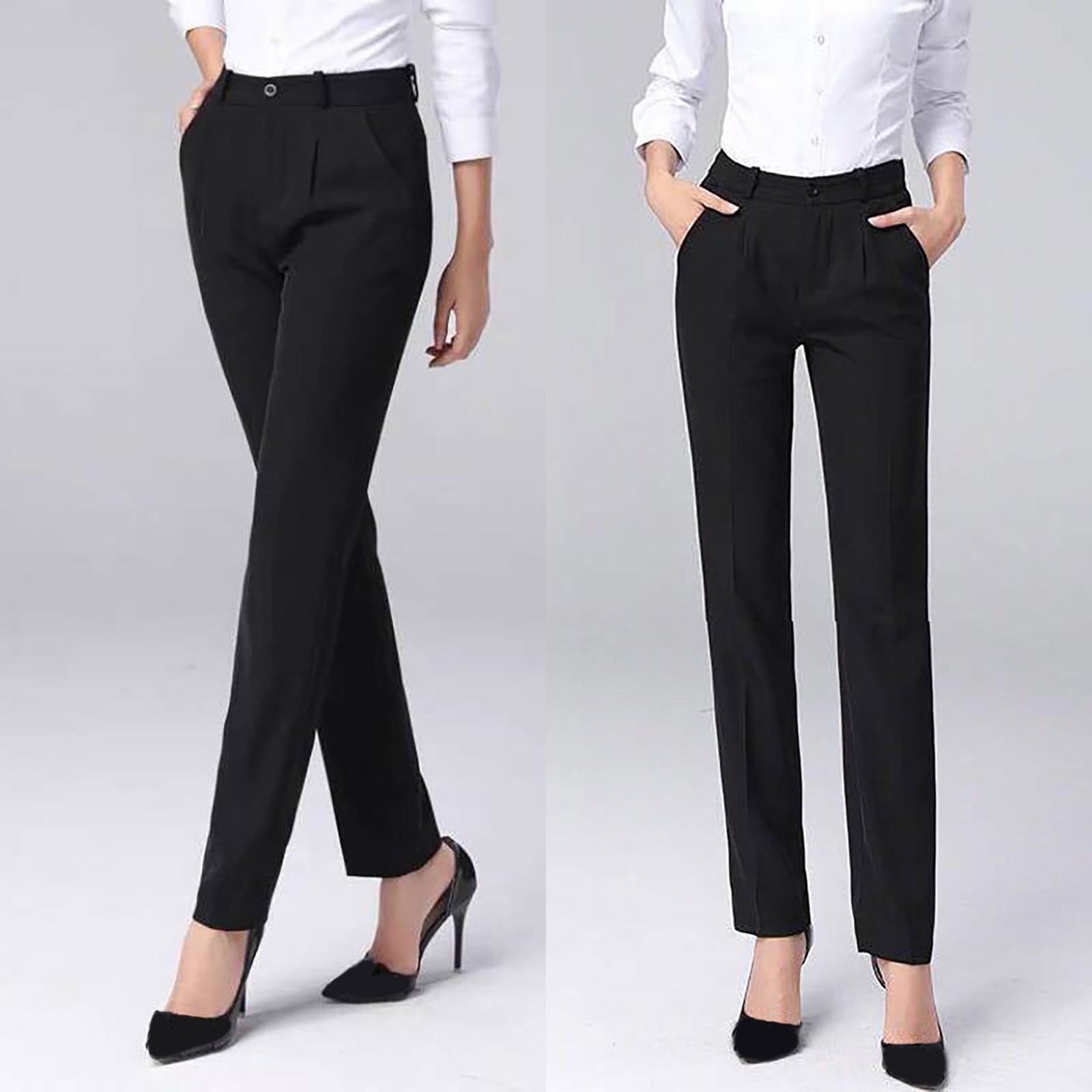 Black Sweatpants Women's Work Straight Mid Waist Chinos Button Down ...