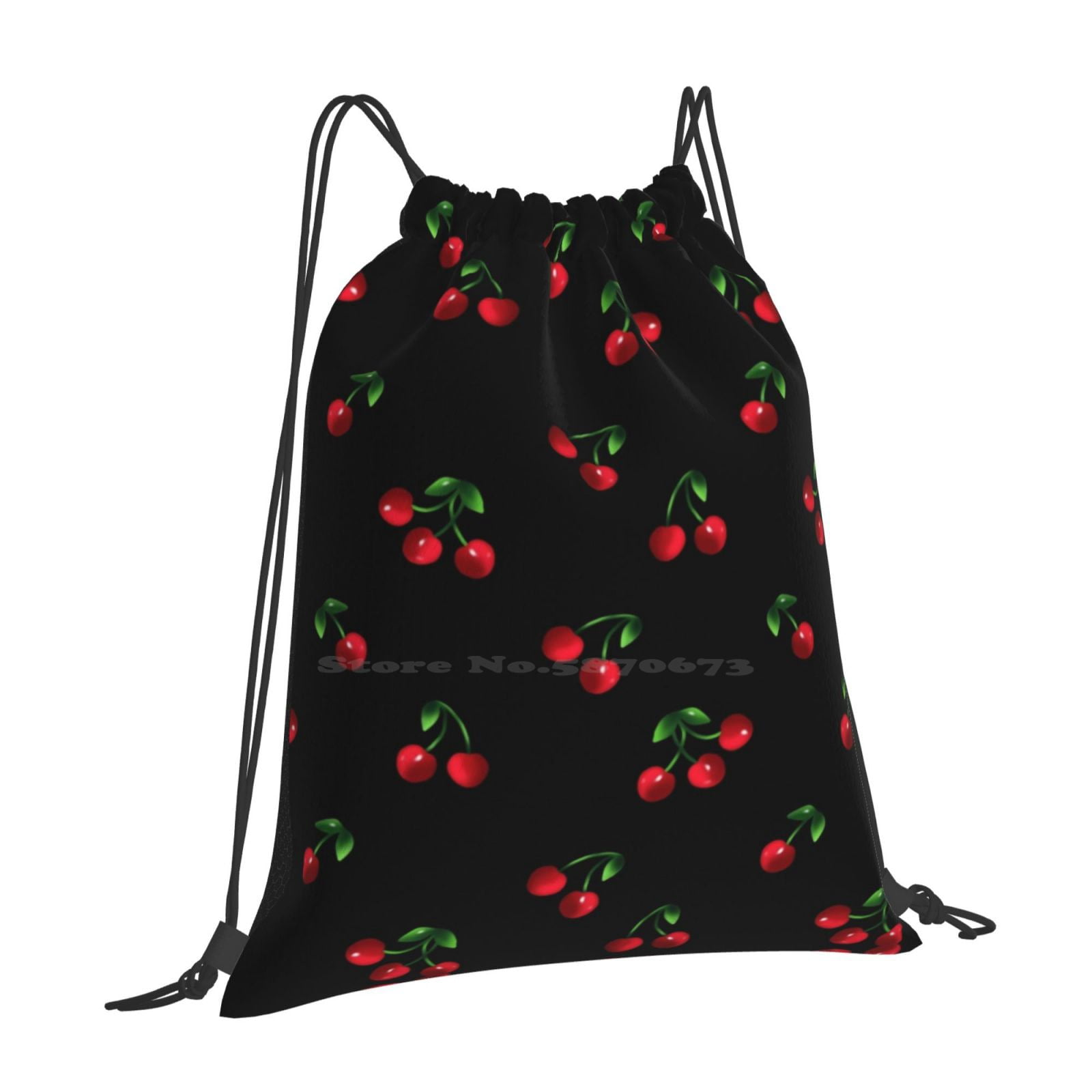 Black Sweet Cherry Pattern Backpack For Student Laptop Travel Bag ...