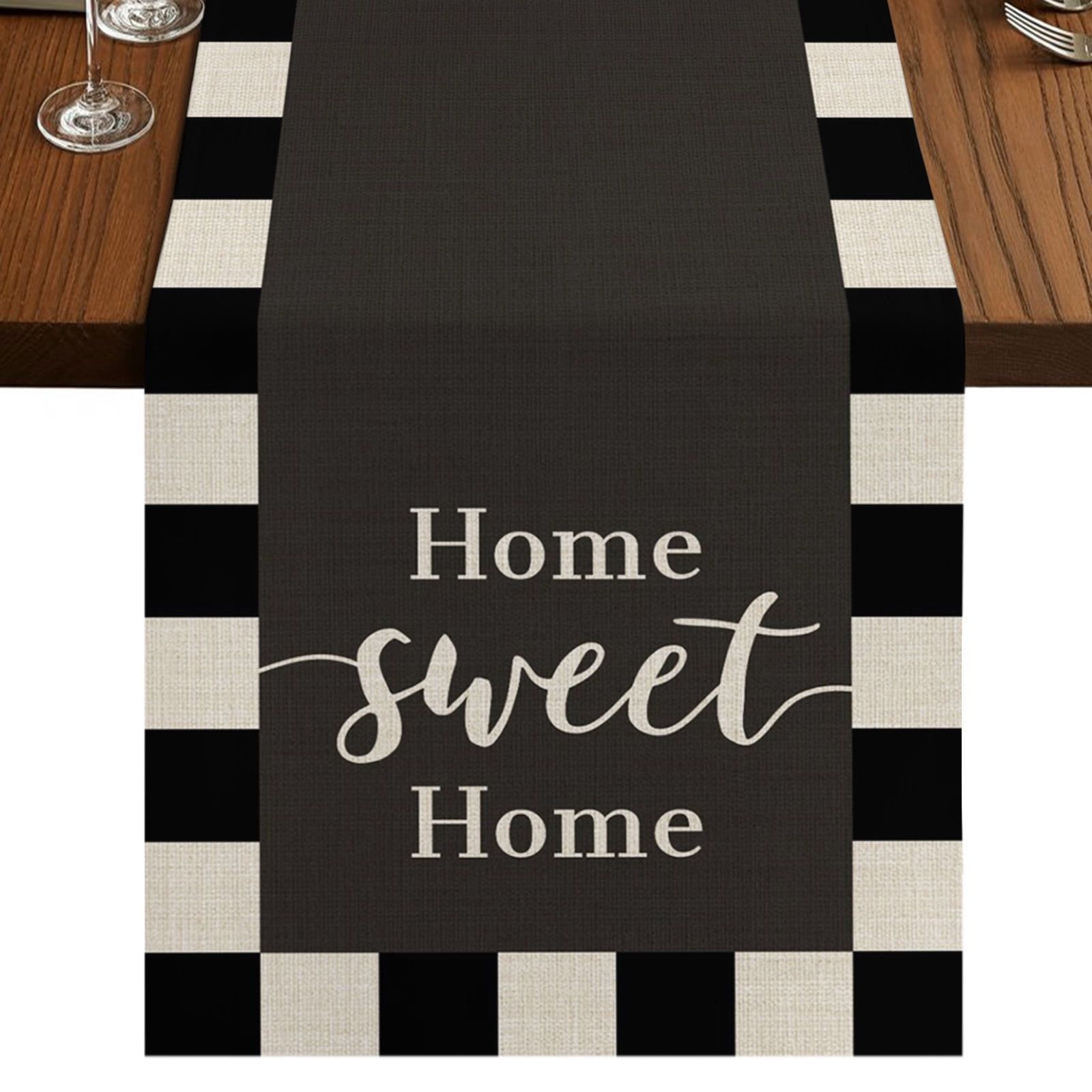 Black Sweet Home Burlap Cotton Table Runner 16x72 Inches Long, Modern ...