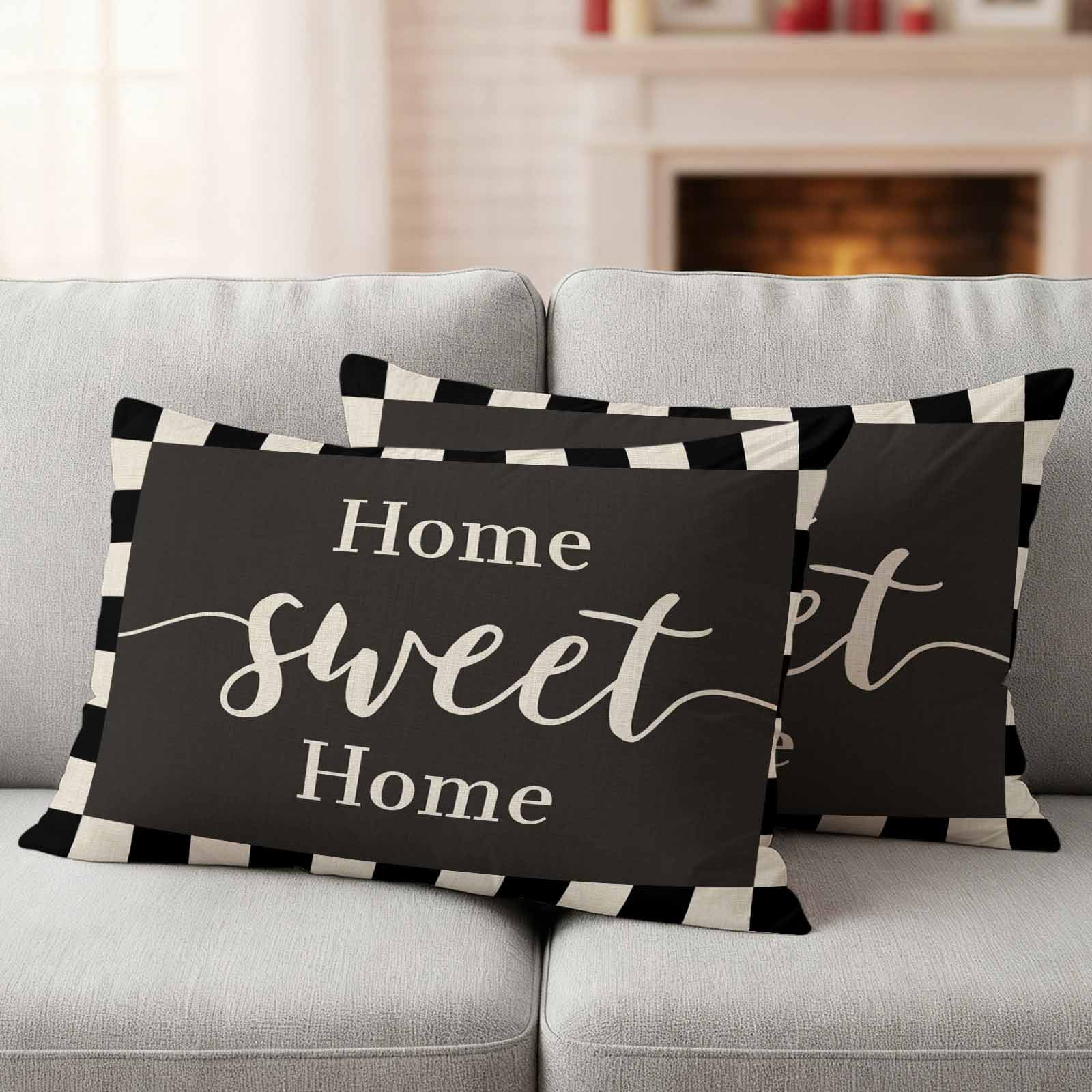 Black Sweet Home Outdoor Waterproof Throw Pillow Covers 20x12 Set of 2 ...