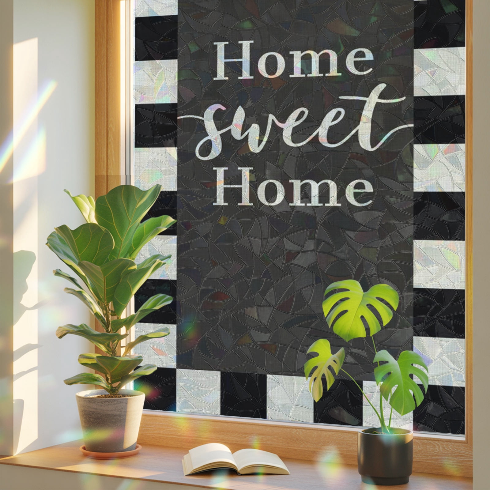 Black Sweet Window Privacy Film Rainbow Static Cling Stain Glass Window ...