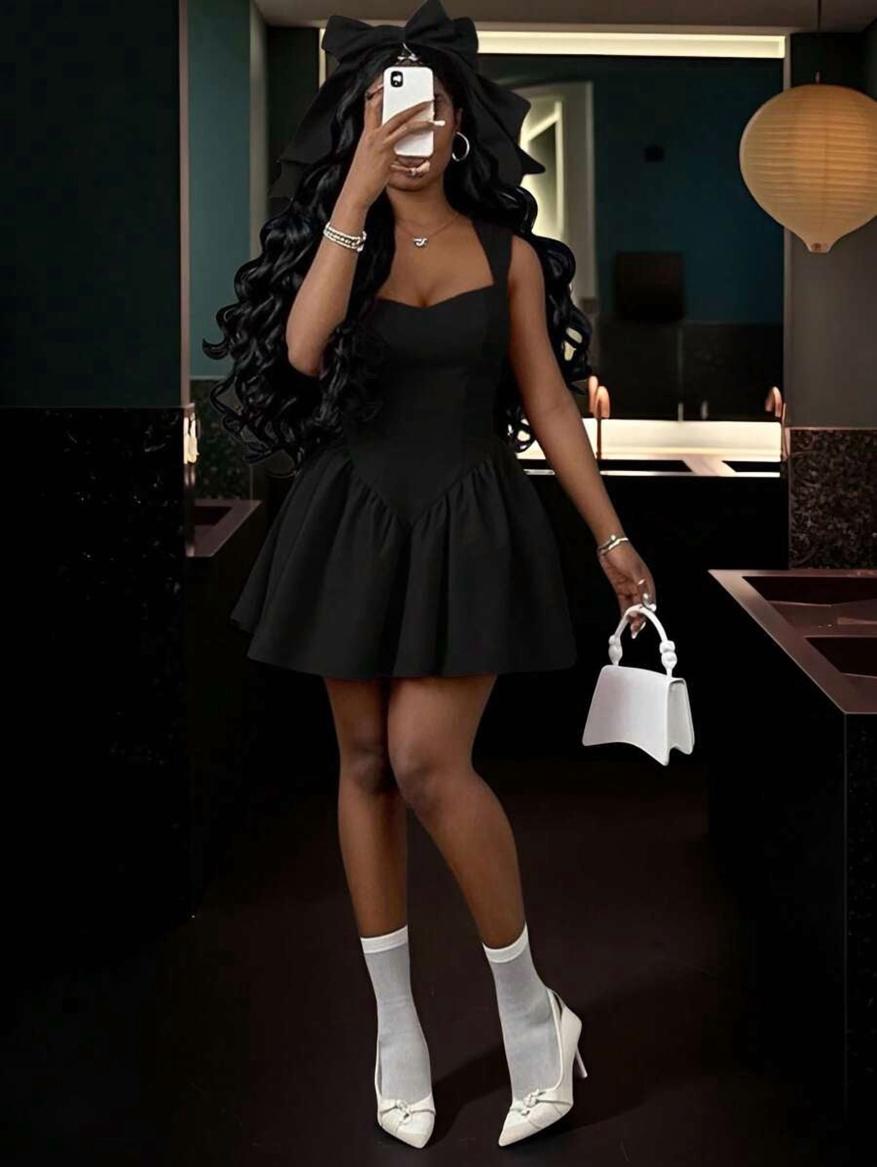 Black Sweetheart Neck Sleeveless Backless A-Line Mini Princess Dress ...