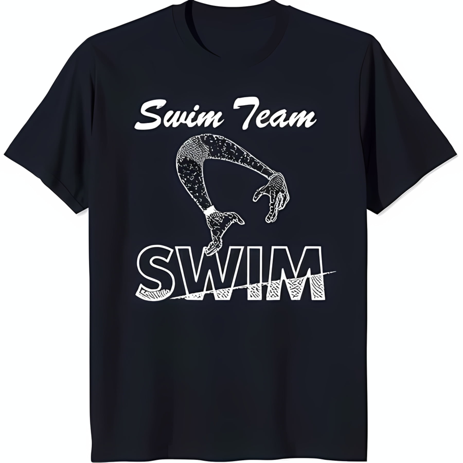Black Swim Team T Shirt With Graphic Of Swimmers Arm Emerging From Water