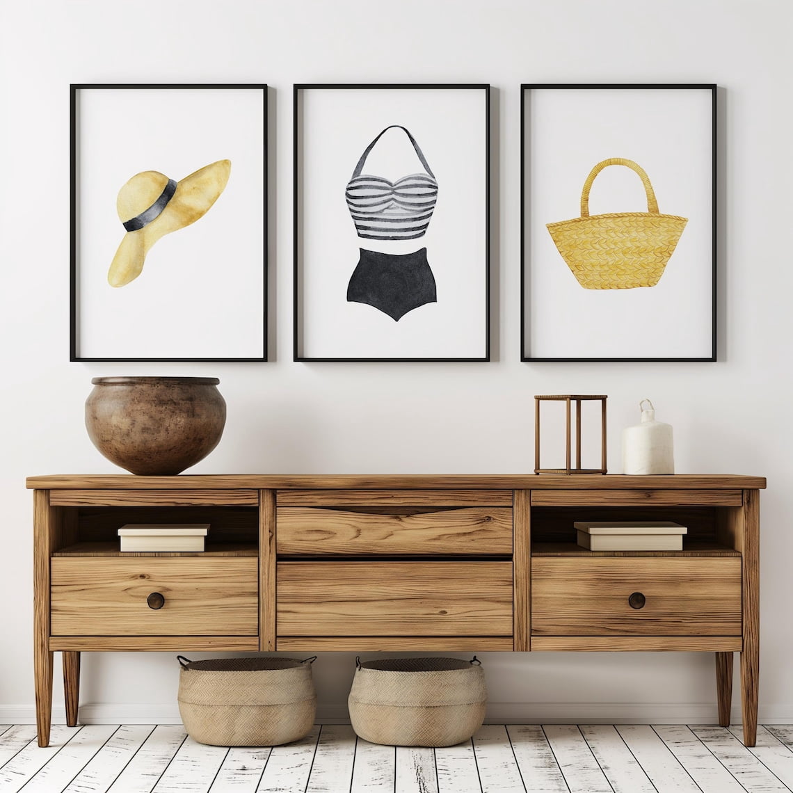 Black Swimsuit Lakehouse Art Bathing Suit Trio Room Design Set 3 ...