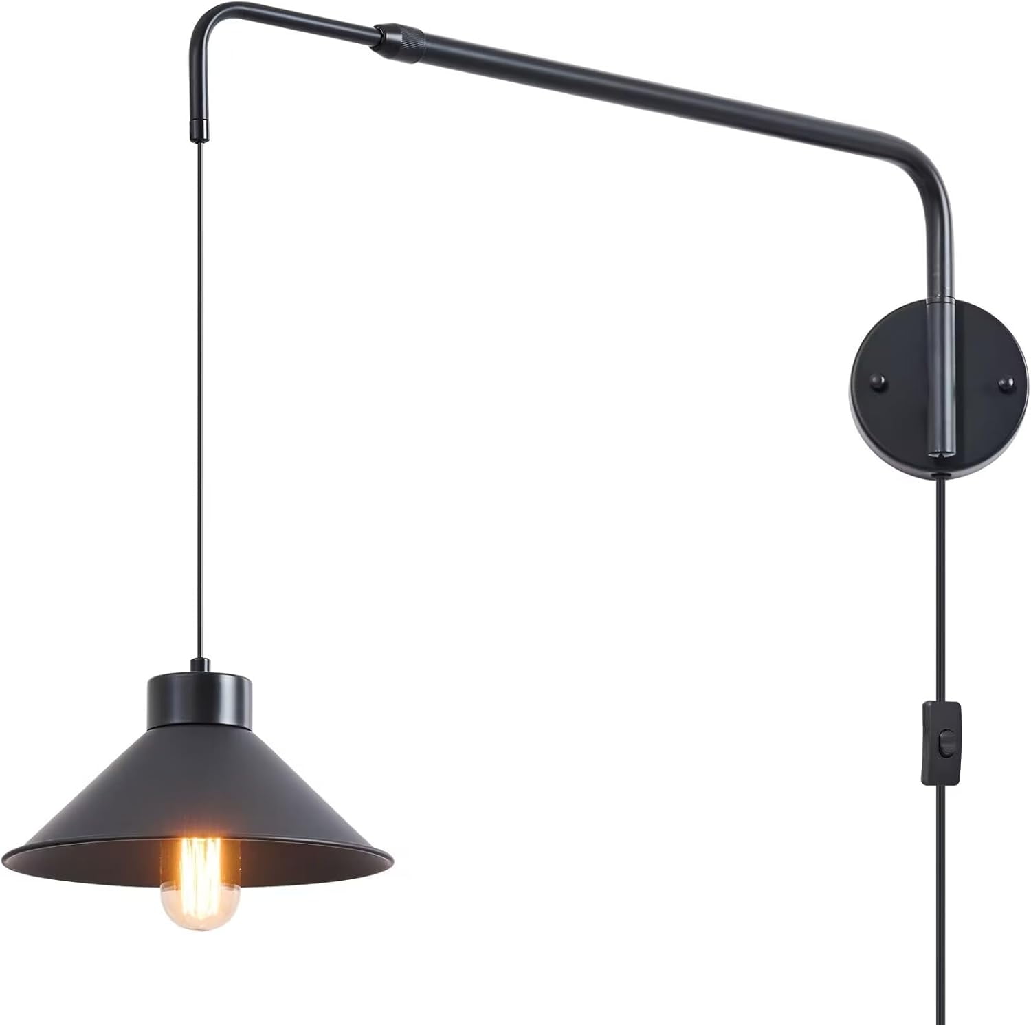 Black Swing Arm Wall Sconce UFO Lampshade Plug in Wall Lights 34.64 ...
