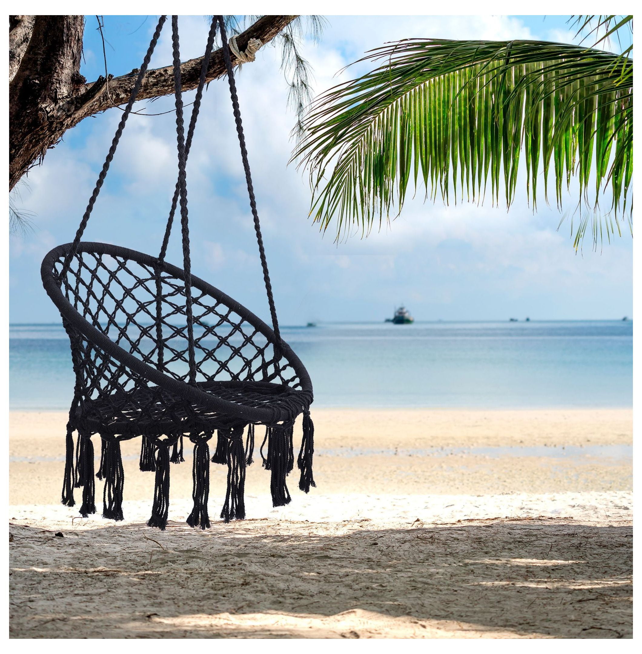 Black Swing,Hammock Chair Macrame Swing,Max 330 Lbs Hanging Cotton Rope ...