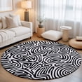 Black Swirling Lines 7' Round Rug for Living Room Conversation Area ...