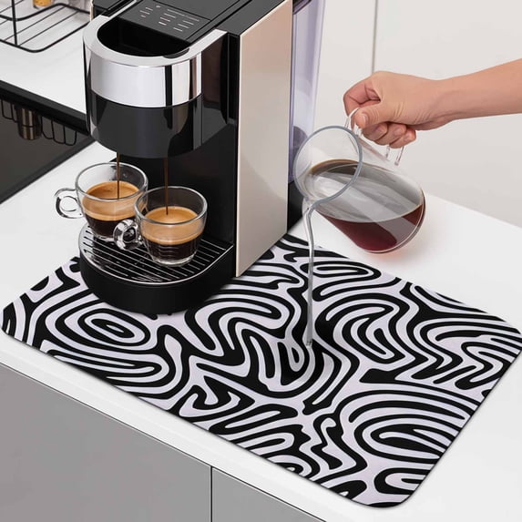 Black Swirling Lines Dish Drying Mats for Kitchen Counter, Curves Waves ...