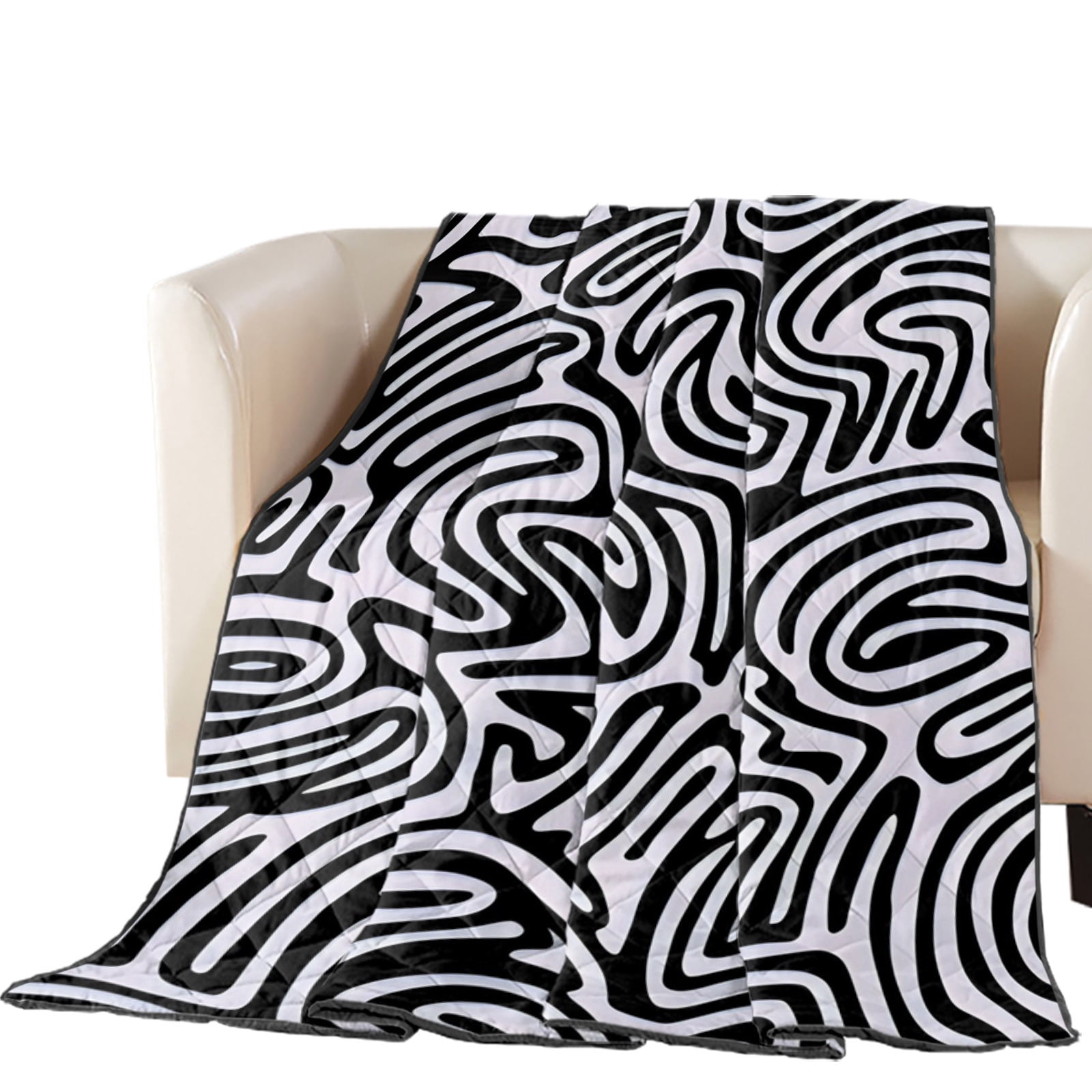 Black Swirling Lines Quilted Comforters Cooling Blanket Oversized King ...