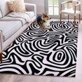 Black Swirling Lines Runner Rug Non Slip 2.7x5 Curves Waves Modern ...