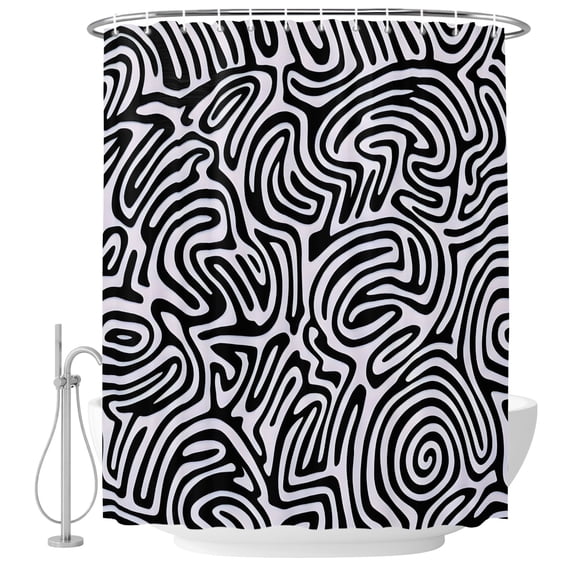 Black Swirling Lines Shower Curtain for Bathroom, Curves Waves Modern ...